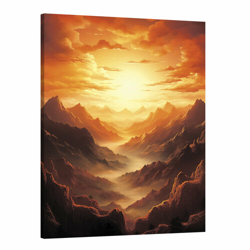 Интерьерная картина 50х70 "Горы в золотых тонах: идеальное утро"