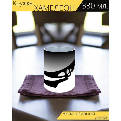 Кружка хамелеон с принтом "Динозавр, череп, силуэт" 330 мл.