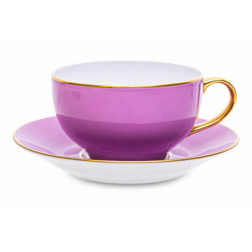 Чашка чайная с блюдцем Legle Под солнцем 280 мл, фарфор, лиловая, золотой кант