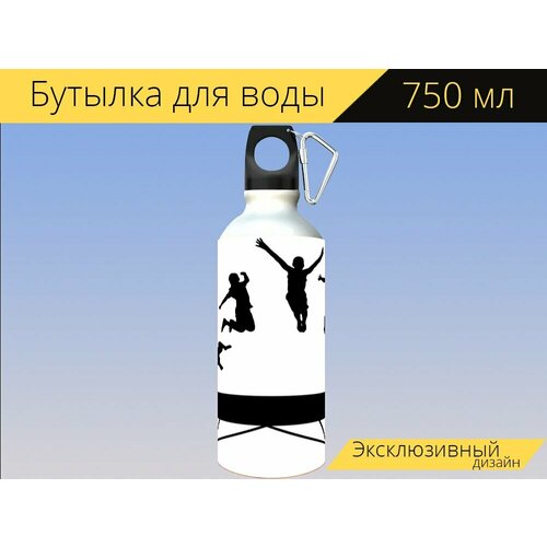 Бутылка фляга для воды "Ребенок гимнастика, мальчик, девочка" 750 мл. с карабином и принтом