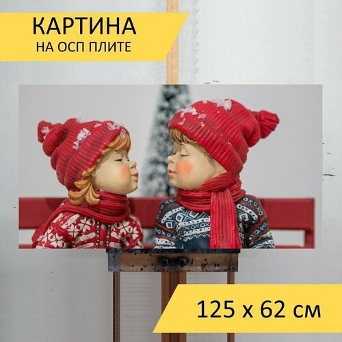 Картина на ОСП 125х62 см. "Рождество, снег, зима" горизонтальная, для интерьера, с креплениями