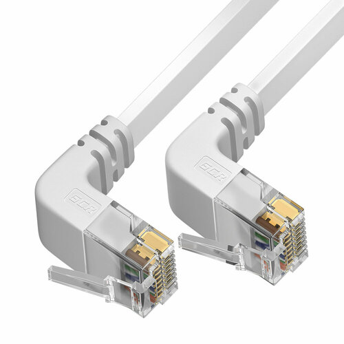 Патч-корд PROF плоский нижний/нижний угол UTP cat.6 10 Гбит/с RJ45 LAN компьютерный кабель для интернета 24K (GCR-LNC67D2) белый 0.5м