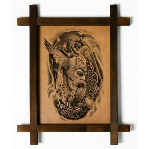 Картина "Тор", интерьерная для украшения и декора на стену в деревянной раме, подарок, натуральная кожа, BoomGift