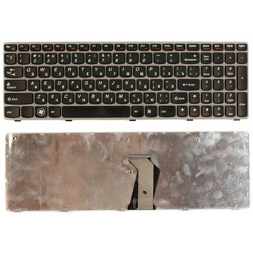 Клавиатура для ноутбука Lenovo 25-200845 черная с серой рамкой, ножка крепежа находится рядом со шлейфом