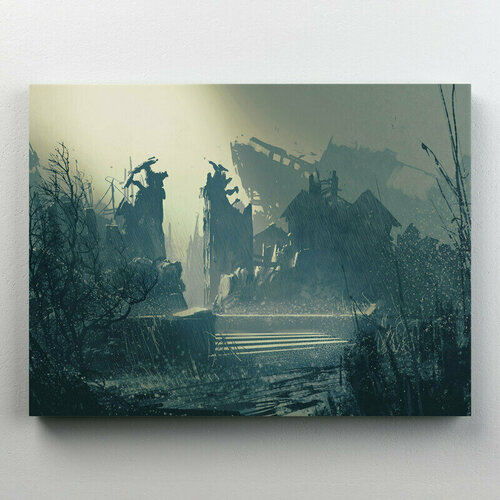 Интерьерная картина на холсте "Разрушенная арка ночь" размер 40x30 см