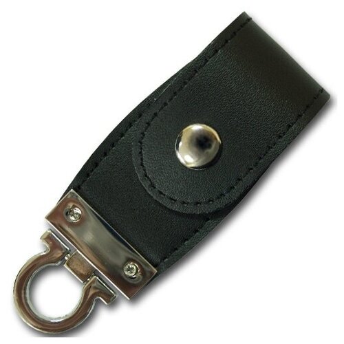 Подарочная флешка кожаная широкая на кнопке черная, сувенирный USB-накопитель 8GB