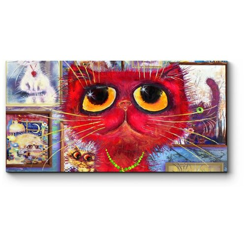 Модульная картина Красный кот гуляет по галерее 90x45