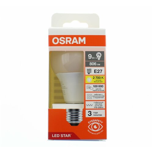 Лампа "груша" светодиодная OSRAM LED Star 9Вт 2700К E27