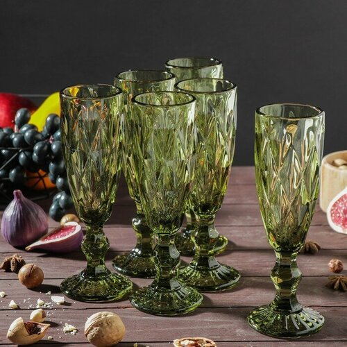 Magistro Набор бокалов стеклянных для шампанского Magistro «Круиз», 160 мл, 7×20 см, 6 шт, цвет зелёный