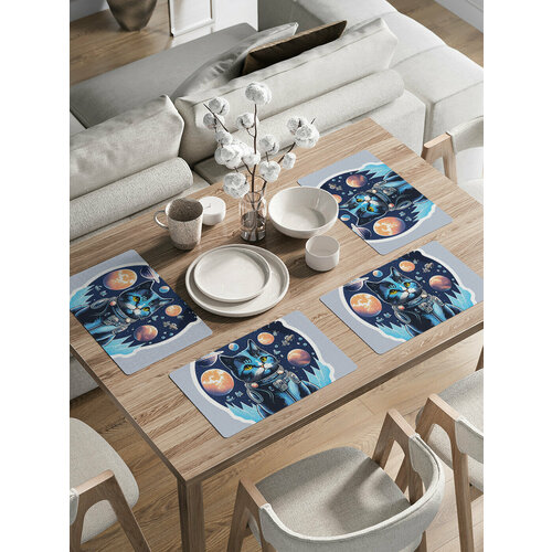 Набор прямоугольных тканевых салфеток на стол для сервировки JoyArty "Космический кот" плейсмат, 30x46 см, 4шт.