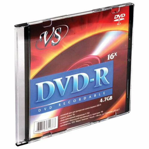 Диск DVD-R VS, 4,7 Gb, 16x, Slim Case (1 штука), VSDVDRSL01, 511550