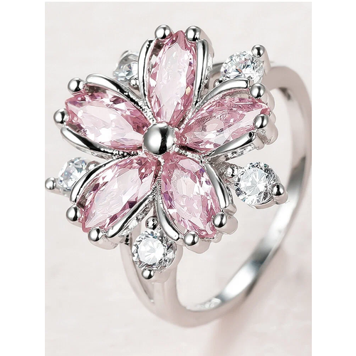 Кольцо помолвочное Kyle, циркон, размер 18, серебряный, розовый