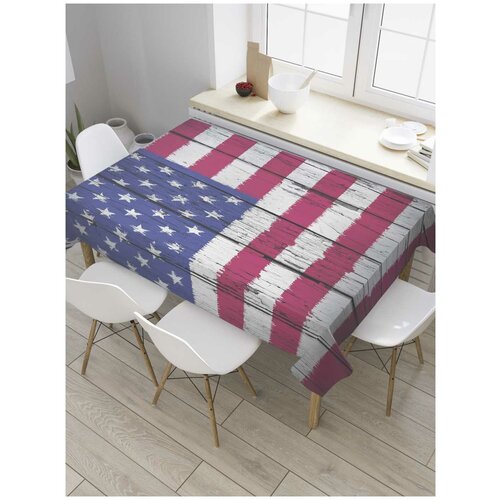 Скатерть прямоугольная JoyArty на кухонный стол "Флаг США на старых досках" из оксфорда, 120x145 см