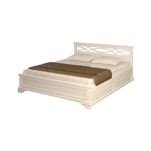 Кровать с ящиками двуспальная из массива дерева Лира, спальное место (ШхД): 140х200, цвет: белый