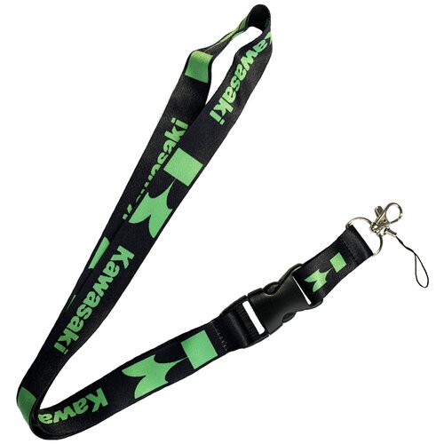 Тканевый шнурок на шею / Mashinokom / для ключей, пропуска и бейджа / Kawasaki , черно-зеленый