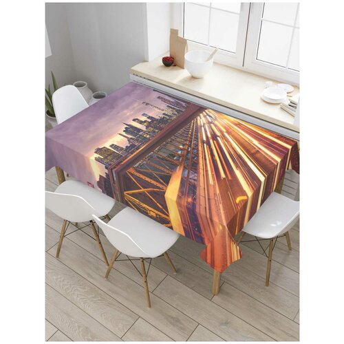 Скатерть прямоугольная JoyArty на кухонный стол "Бруклинский мост ночь" из оксфорда, 180x145 см