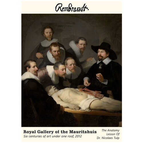 Постер / Плакат / Картина Рембрант - Урок анатомии доктора Тульпа 60х90 см в раме