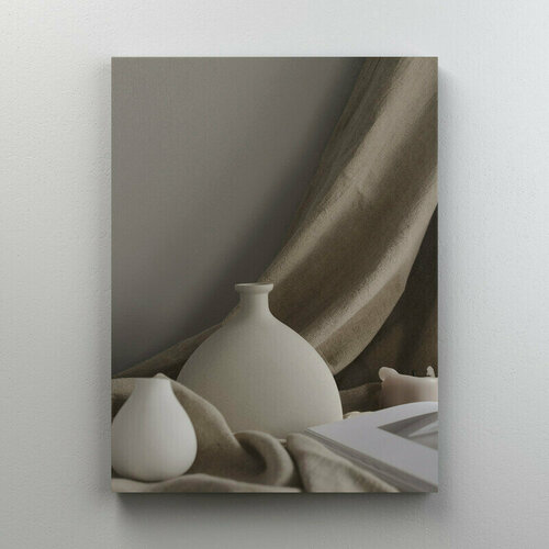 Интерьерная картина на холсте "Натюрморт в скандинавском стиле - вазы из глины" размер 22x30 см