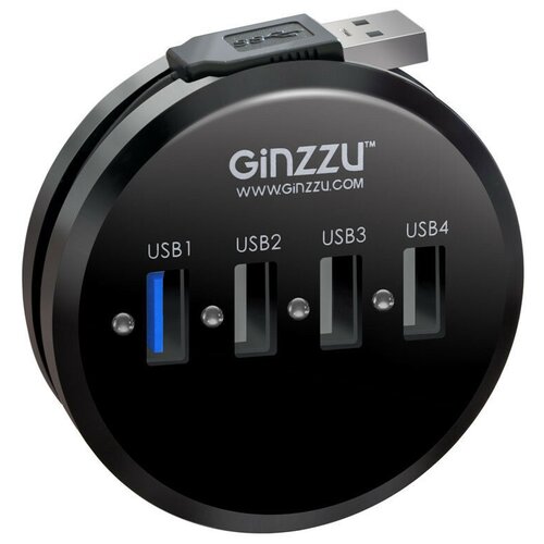 USB-концентратор  Ginzzu GR-314UB, разъемов: 4, 20 см, черный