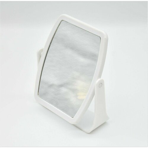 Зеркало настольное прямоугольное 13х15,8см, двустороннее, пластиковое на ножке, белое