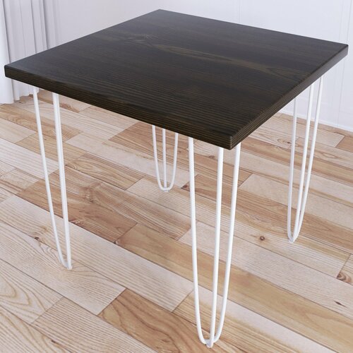Стол кухонный Loft с квадратный столешницей цвета темного дуба из массива сосны 40 мм и белыми ножками-шпильками, 80x80х75 см