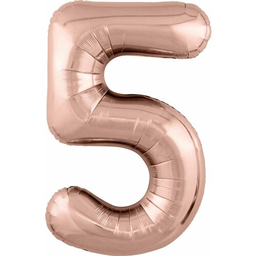 Шар фольгированный 40"Цифра 5", цвет розовое золото Slim