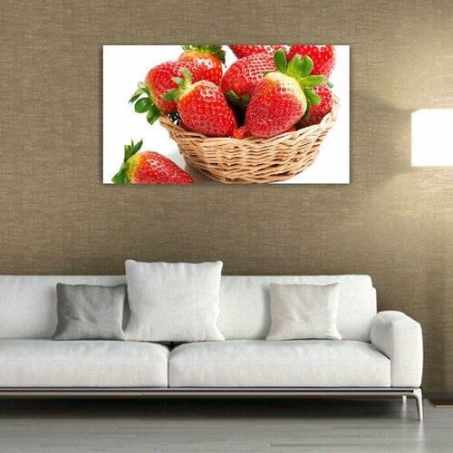 Картина на холсте 60x110 LinxOne "Листики клубника корзинка ягоды" интерьерная для дома / на стену / на кухню / с подрамником