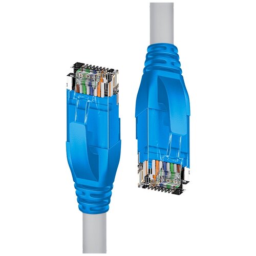 Патч-корд прямой 0.5m UTP кат.5e, серый, синие коннекторы, 24 AWG, литой, ethernet high speed 1 Гбит/с, RJ45, T568B (717R90025)