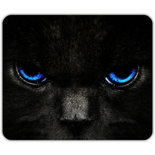 Коврик для мыши "Чёрный кот с голубыми глазами. Суеверие" (24 x 20 см x 3 мм)