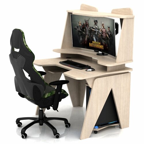 Геймерские игровые столы и кресла Игровой компьютерный стол для геймера с надставкой DX BIG RAPTOR Дуб Молочный
