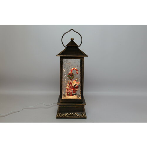 "Новогодний" фонарь WDL-2114- "Дед Мороз рядом с конфетой", музыка, подсветка, LED, USB, 3*АА, 27.5*10.5*10.5 см