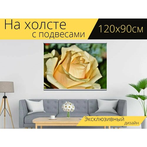 Картина на холсте "Роза, благородная роза, цвести" с подвесами 120х90 см. для интерьера