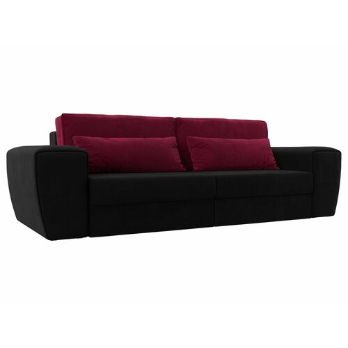 Прямой диван-кровать Лига-008, Микровельвет черный, все подушки бордовые