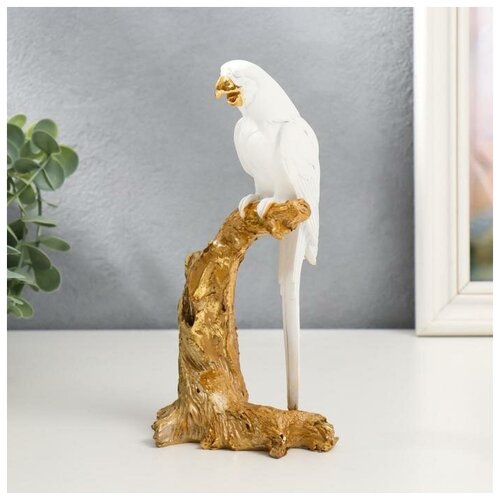 Сувенир полистоун "Белый попугай Ара на золотом дереве" 20х7х10,5 см 6852594