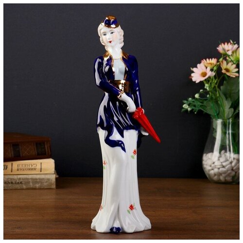 Сувенир керамика под фарфор девушка с зонтиком в синем жакете 30*11*10 см 563343