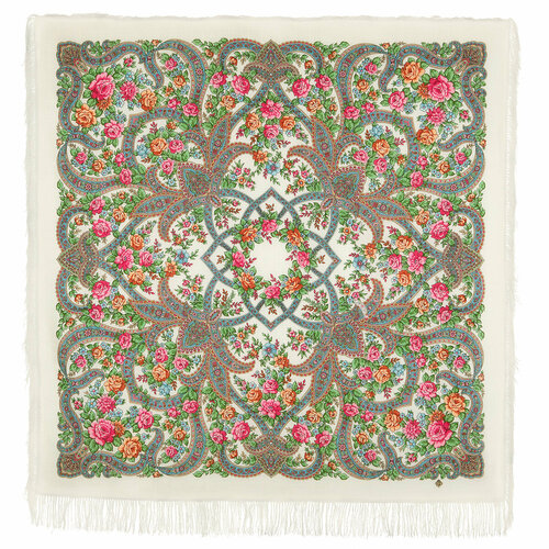 Платок Павловопосадская платочная мануфактура,146х146 см, коричневый, розовый