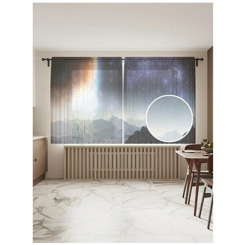 Тюль для кухни и спальни JoyArty "Космос с поверхности марса", 2 полотна со шторной лентой шириной по 145 см, высота 180 см.