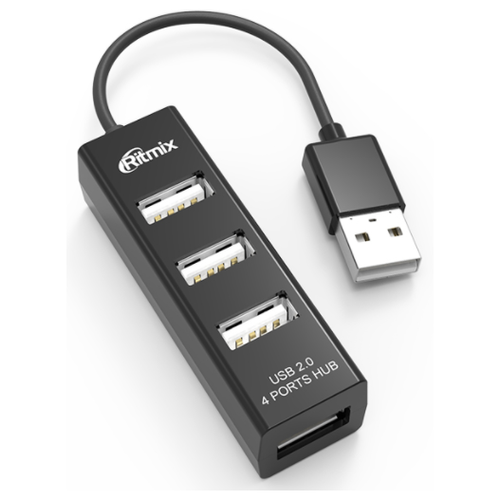 USB-концентратор  Ritmix CR-2402, разъемов: 4, 10 см, черный