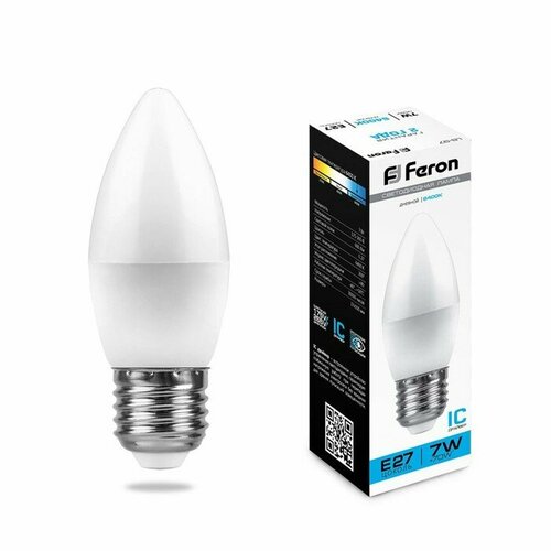 FERON Лампа светодиодная FERON, (7W) 230V E27 6400K C37, LB-97