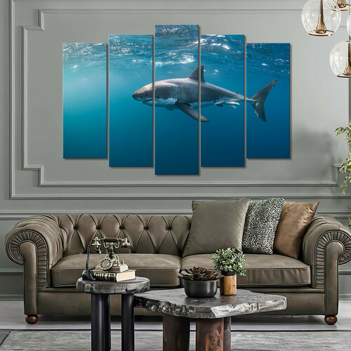 Модульная картина/Модульная картина на холсте/Модульная картина в подарок/акула в океане-a shark in the ocean 150х100