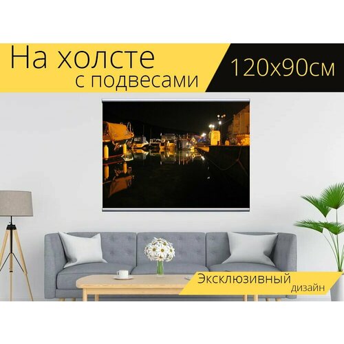 Картина на холсте "Крым, балаклава, ночь" с подвесами 120х90 см. для интерьера