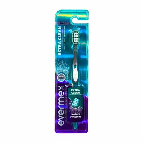 Зубная щетка Evermex Extra Clean, жесткая, зеленая (комплект из 9 шт)