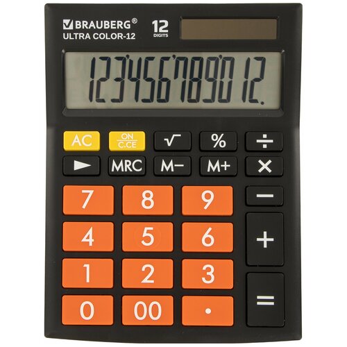 Калькулятор настольный BRAUBERG ULTRA COLOR-12-BKRG (192x143 мм), 12 разрядов, двойное питание, черно-оранжевый, 250499