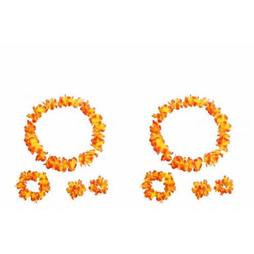 Гавайский набор, цвет оранжевый, 4 предмета: ожерелье лея, венок, 2 браслета (Набор 2 шт.)