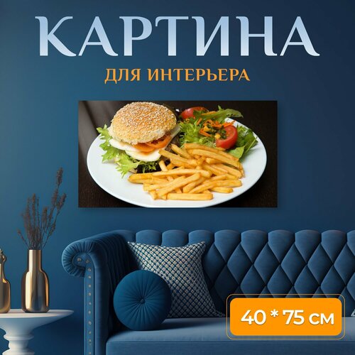 Картина на холсте "Гамбургер, еда, бургер" на подрамнике 75х40 см. для интерьера
