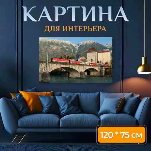 Картина на холсте "Австрия, горы, река" на подрамнике 120х75 см. для интерьера