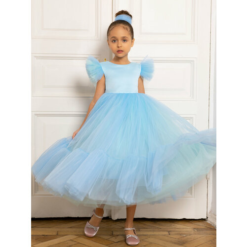 Платье Роскошь с детства, размер 128-134, голубой