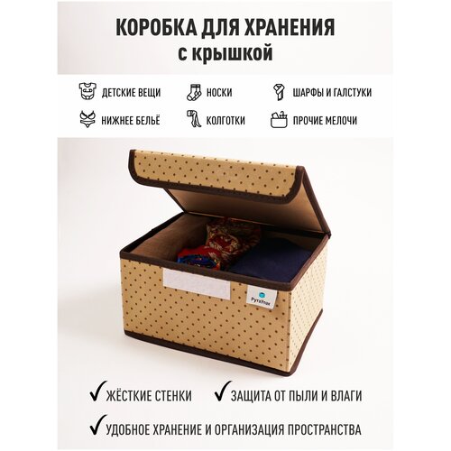 Коробка, ящик, кофр, корзина с крышкой для хранения вещей "Горох" 25х19х13 см