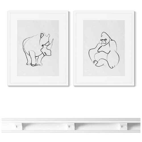 Набор из 2-х репродукций картин в раме Gorilla and Rhino, 2019г. Размер картины: 42х52см
