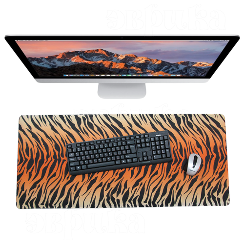 Коврик на стол компьютерный 90х40 см тигр Эврика, коврик для клавиатуры и мышки, игровой, подарок на 23 февраля мужчине